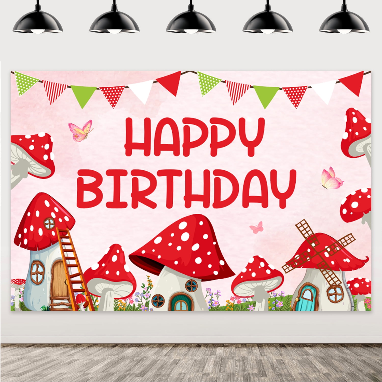 Mushroom Party Decor Mushroom Birthday Backdrop Banner Cake Topper ...
