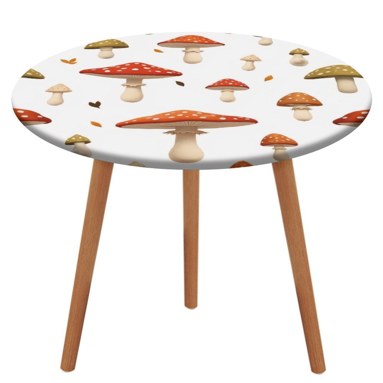 Mushroom Pattern with Leaves Pattern Round Tablecloth Waterproof ...