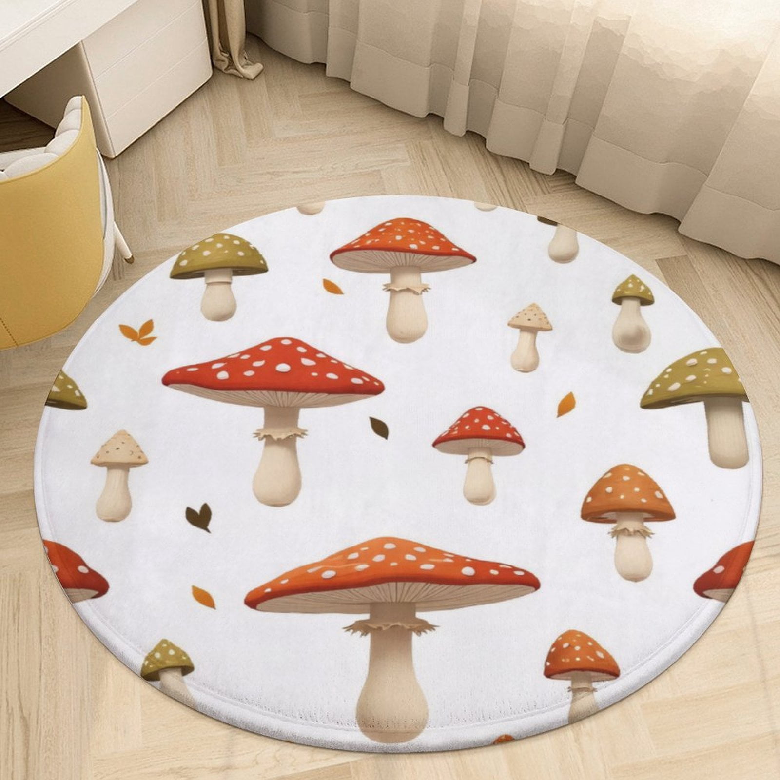 Mushroom Pattern with Leaves Round Area Rugs for Bedroom Living Room ...