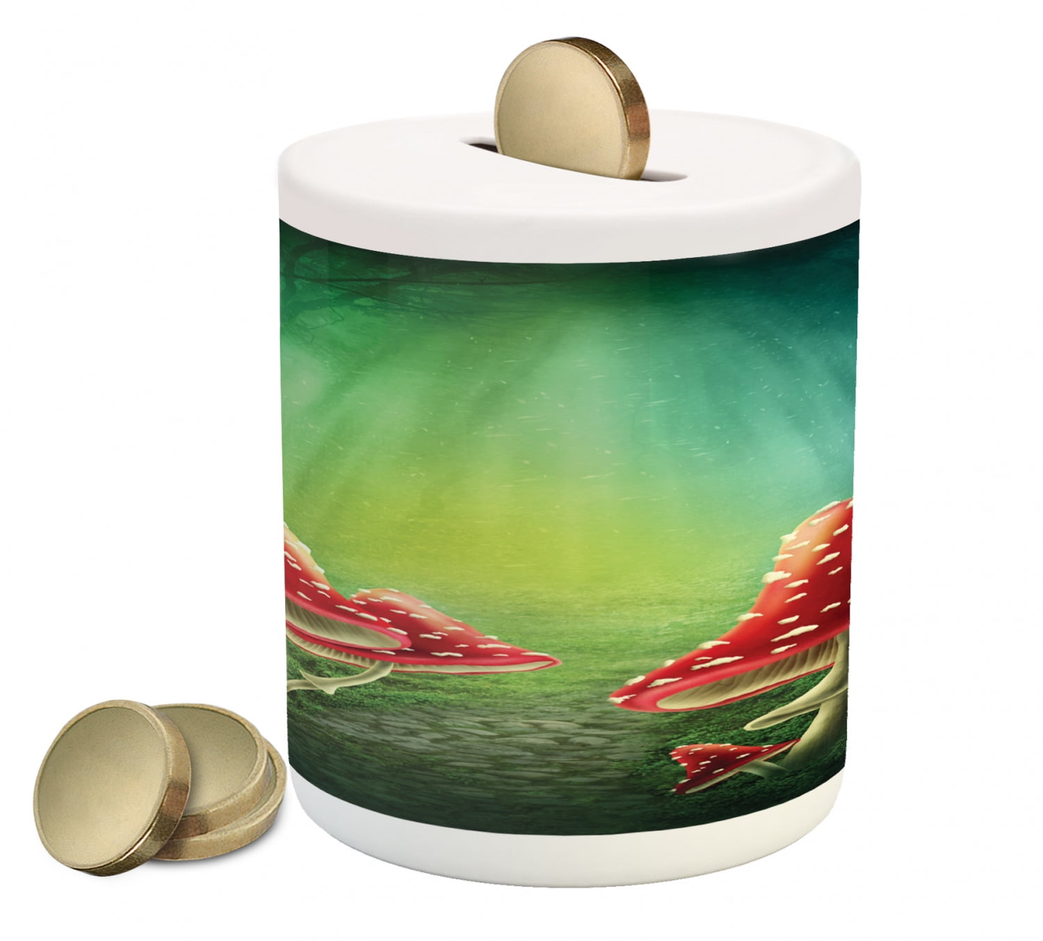 Mushroom Piggy Bank, Dark Forest with Mushrooms Adventure Misty ...