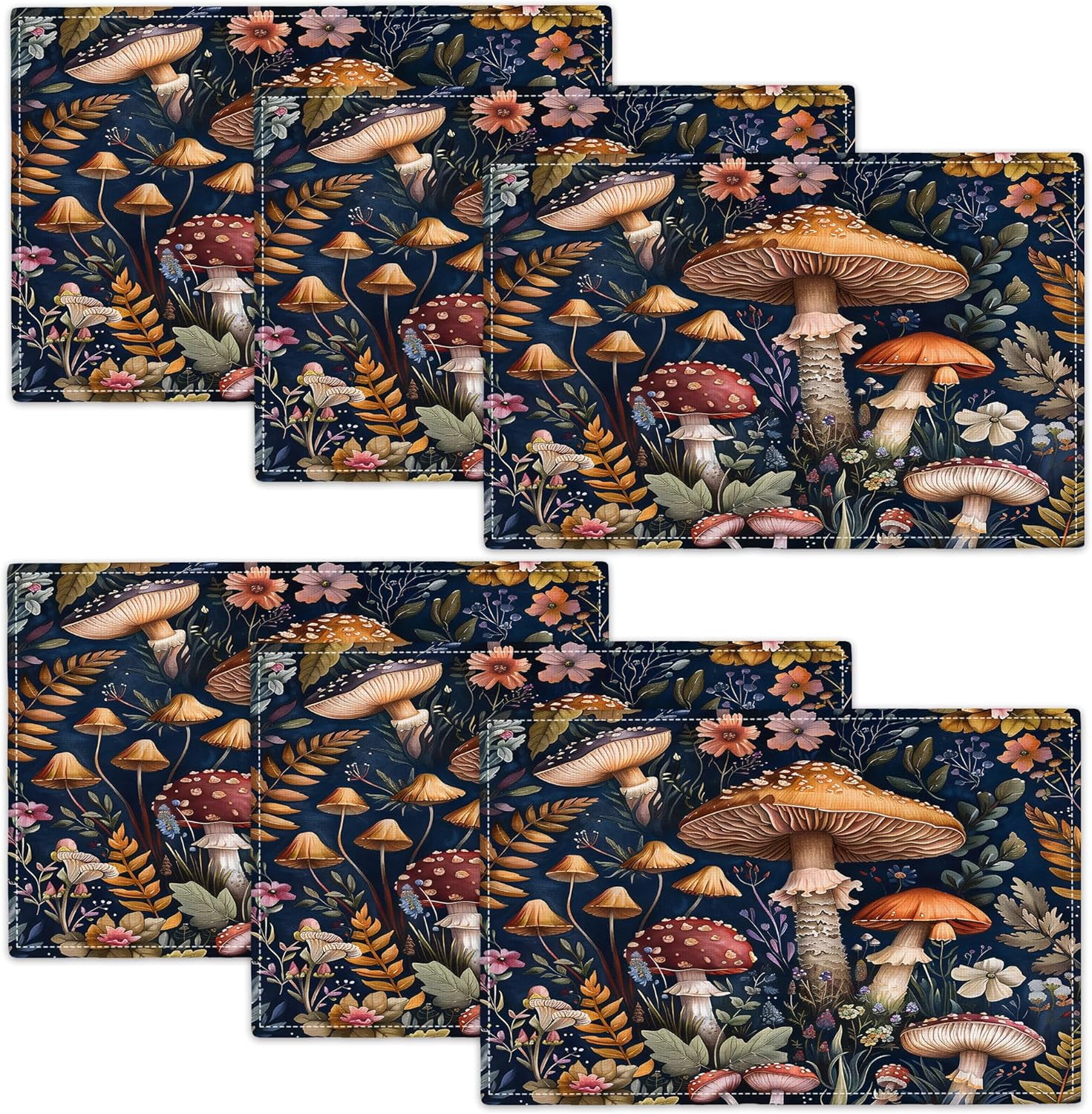 Mushroom Placemats Set of 6, Funny Mushroom Place Mats Table Mats for ...