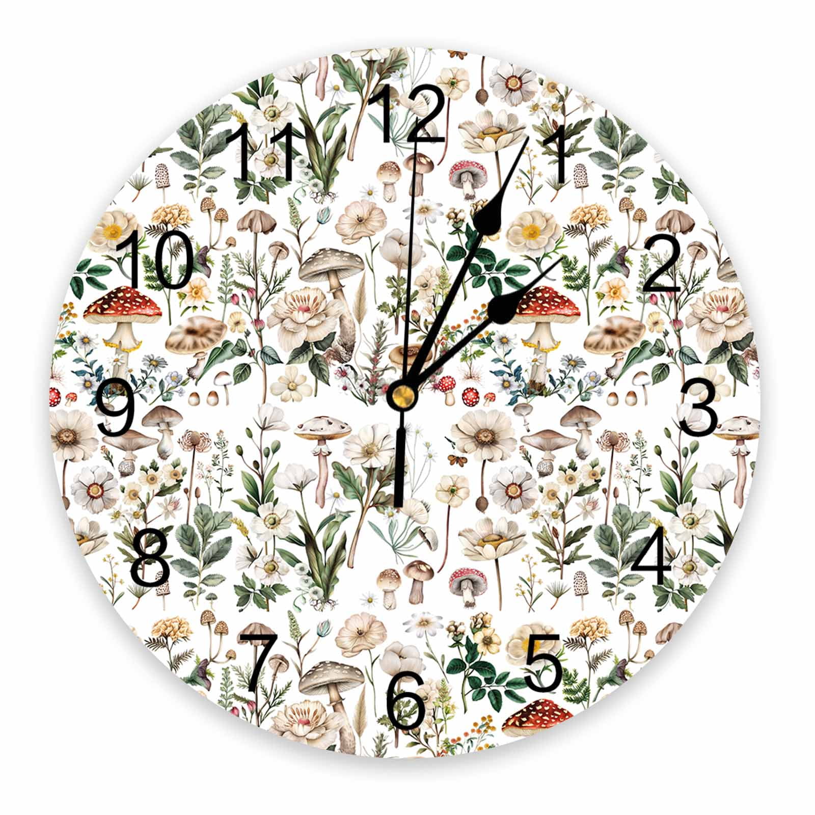 Mushroom Plant Flower Watercolor Retro PVC Wall Clock Bedroom ration ...