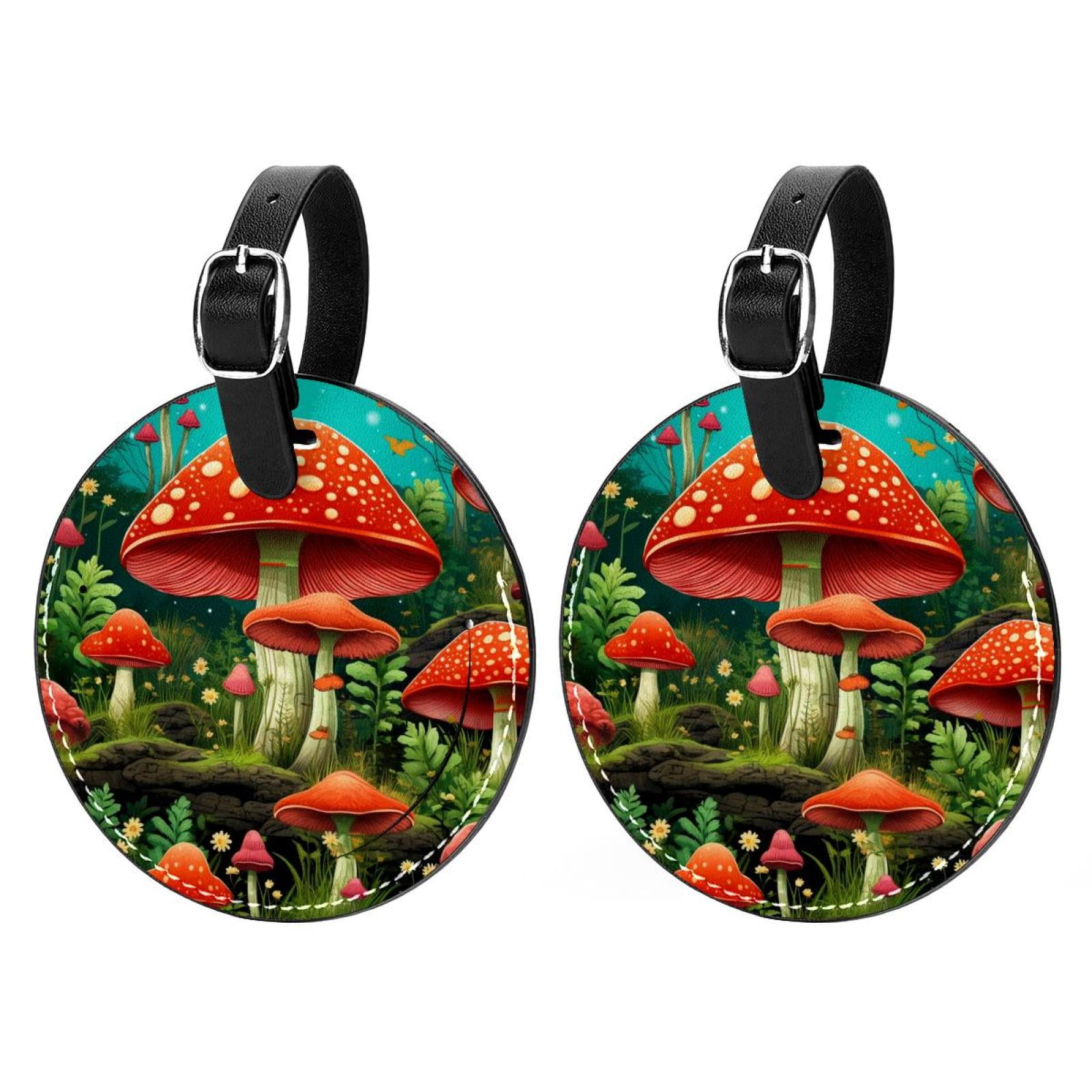 Mushroom Premium PU Leather Luggage Tags, Travel Bag Tag, Suitcase Name ...