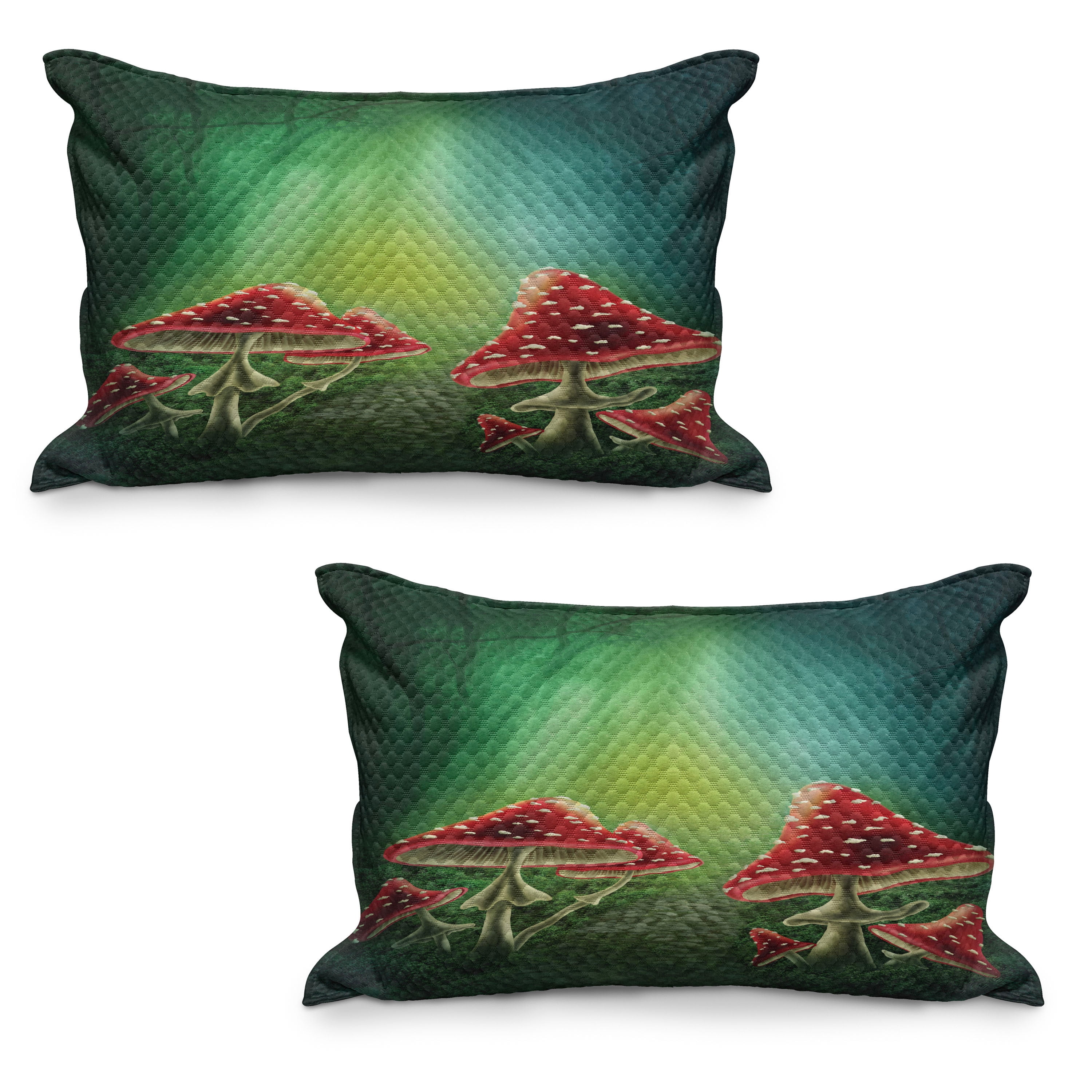 Mushroom Quilted Pillowcover Set of 2, Darkest with Mushrooms Adventure ...