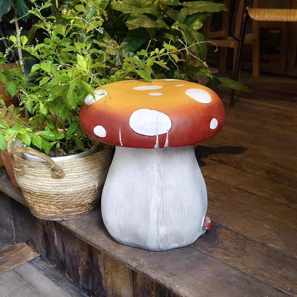 Mushroom Resin Garden Statue, Mushroom Statue Stool, Outdoor Garden ...