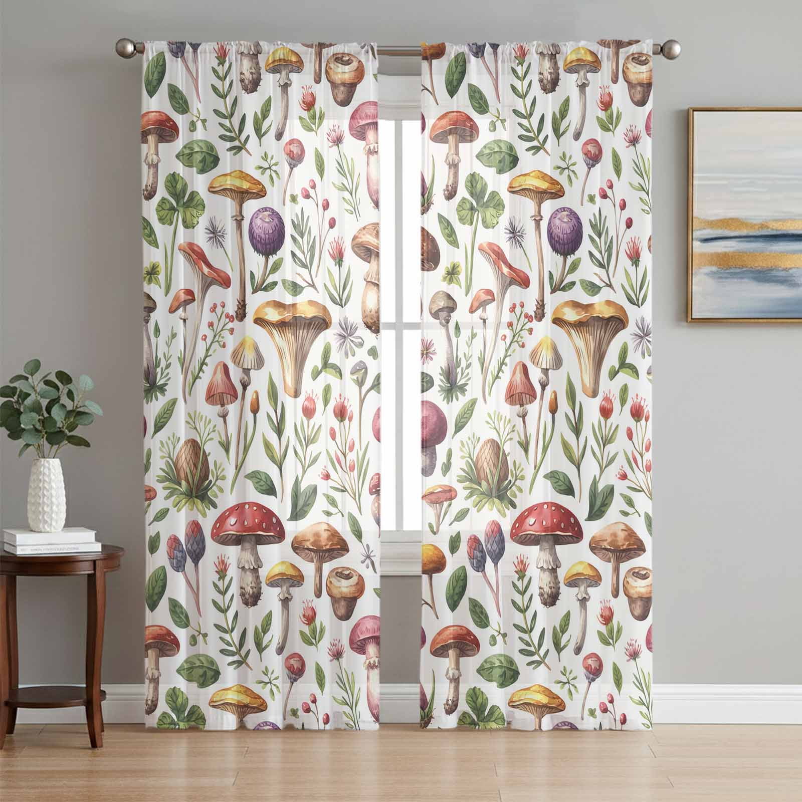 Mushroom Sheer Curtains 72 Inch Length 2 Panels Set, Fall Country Leaf ...