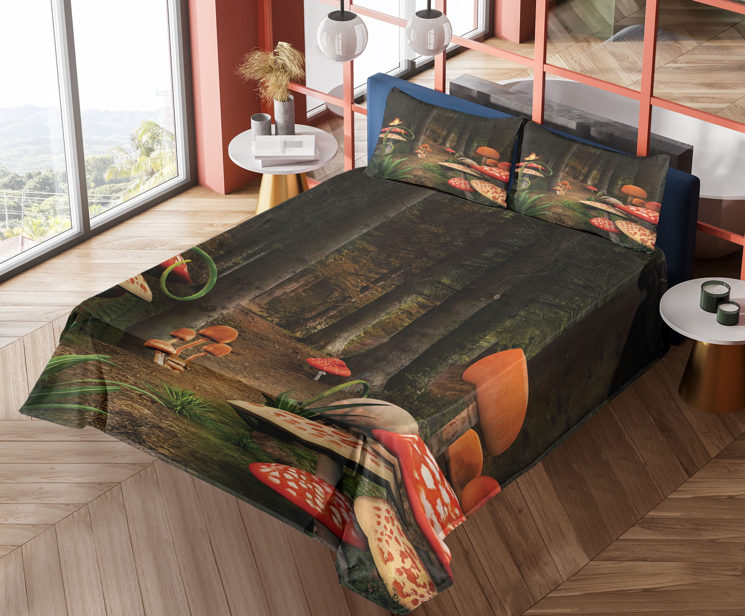 Mushroom Sheet Set, Mushrooms in Deep Dark Forest Fantasy Nature Theme ...