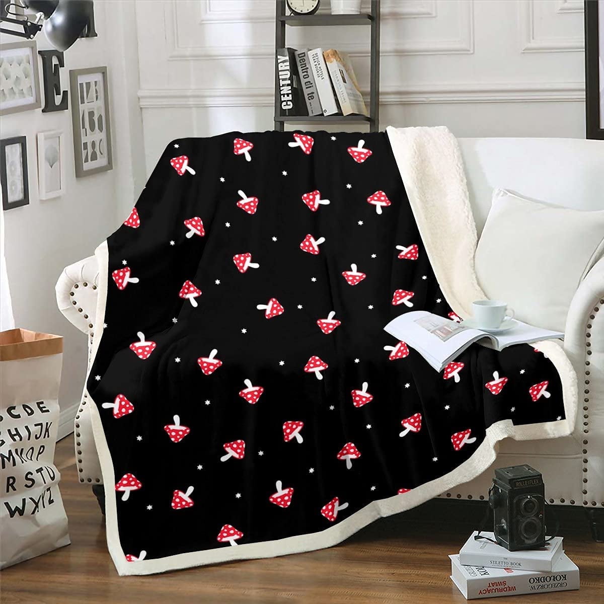 Mushroom Sherpa Blanket Girls Kawaii Room Decor Fleece Throw Blanket ...