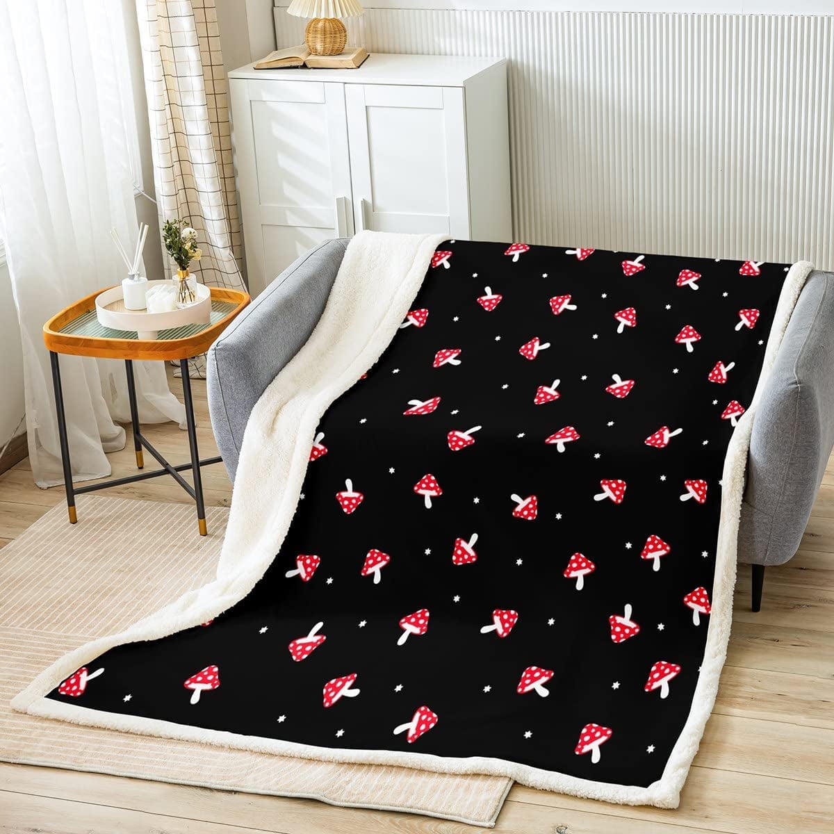Mushroom Sherpa Blanket Girls Kawaii Room Decor Fleece Throw Blanket ...