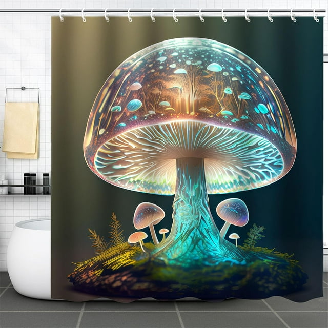 Mushroom Shower Curtain Set for Bathroom, Cute Forest Transparent ...