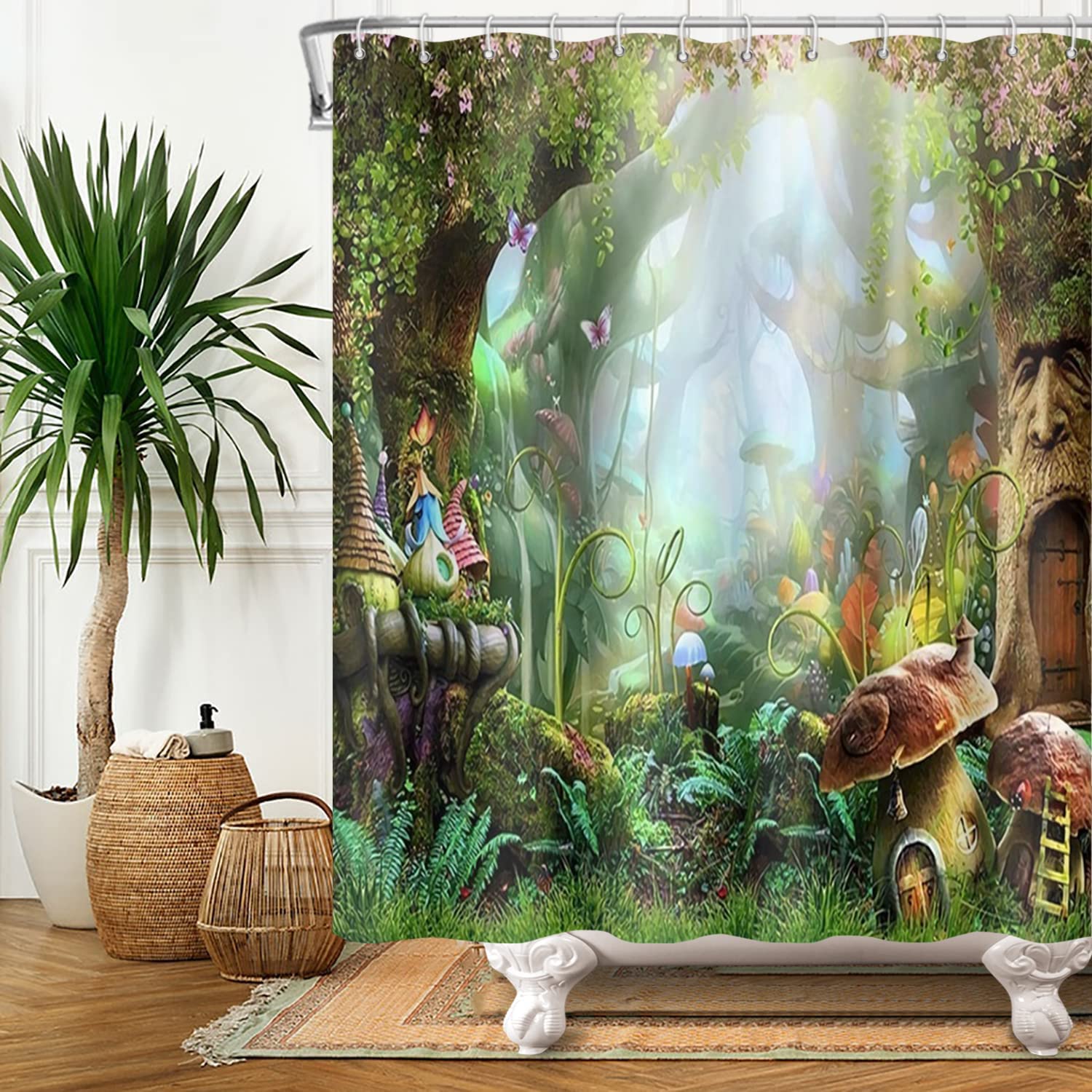 Mushroom Shower Curtain Trippy Psychedelic Teal Plant Botanic Mushroom ...