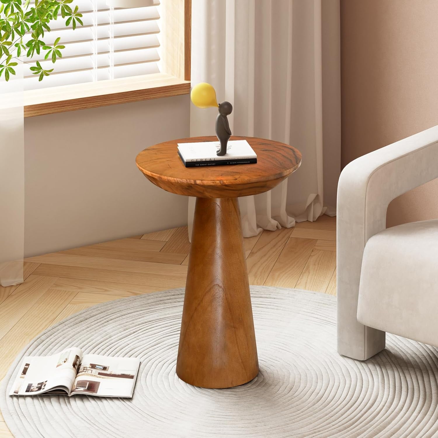 Mushroom Side Table, Teak Stool, Natural Plant Stand, 20" Tall Wood ...