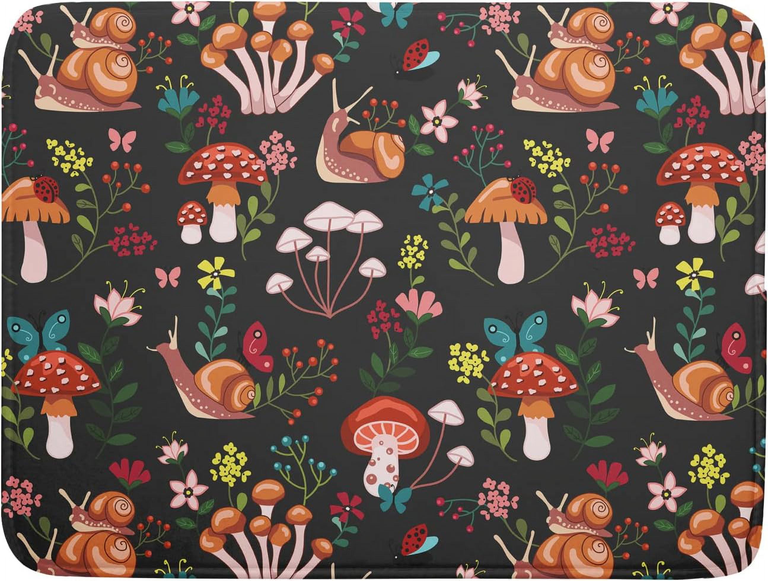 Mushroom with Snails Dish Drying Mat for Kitchen Counter 16x18 Inch ...