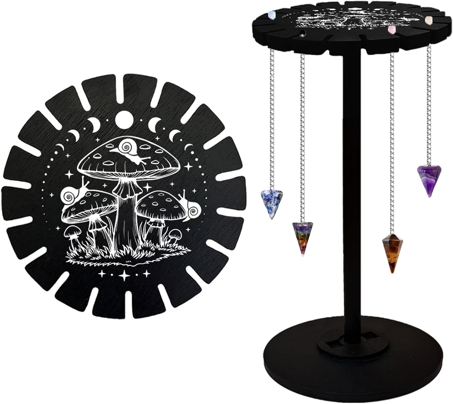 Mushroom and Snails Pendulum Stand Crystal Display Shelf Wooden ...