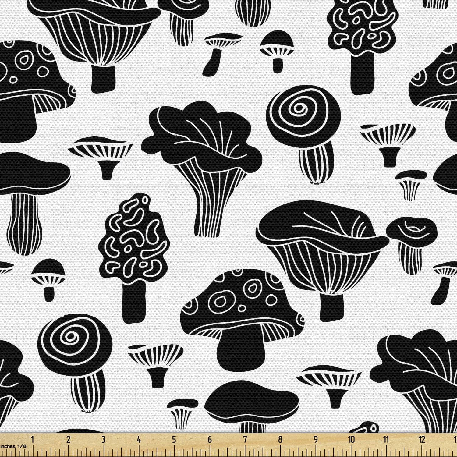 Ambesonne Mushroom Fabric by the Yard Upholstery, Monochrome Woodland ...