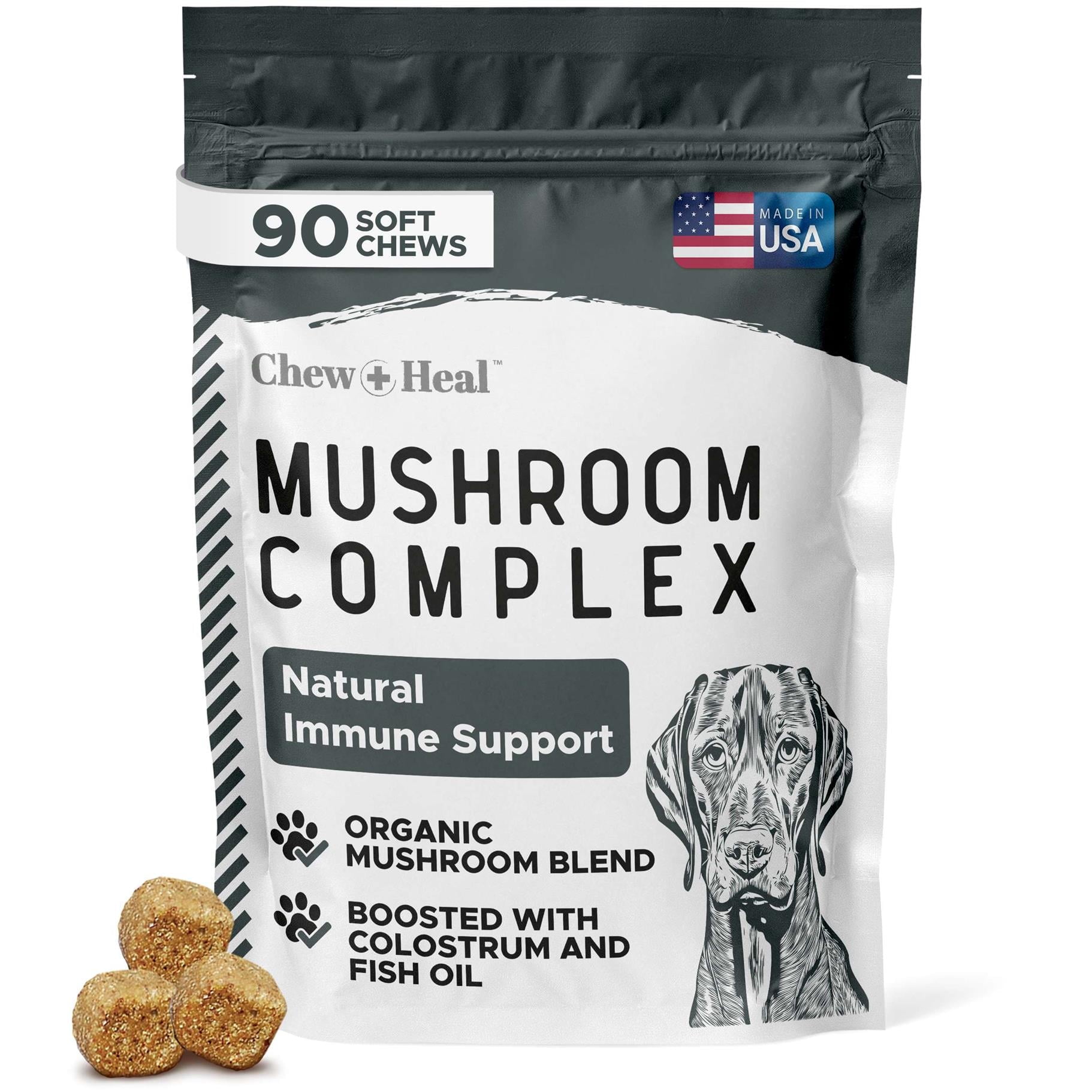Chew + Heal Immune Support Mushroom Complex for Dogs, 90 Soft Chews ...