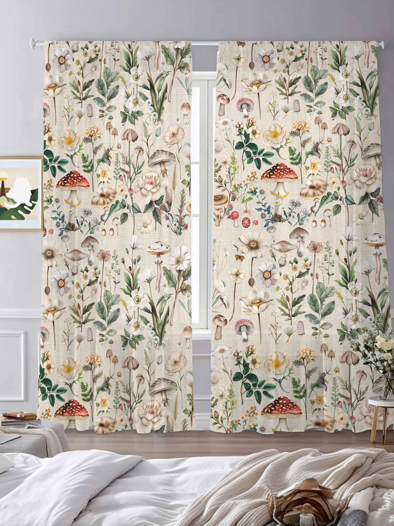 Mushroom Spring Sheer Curtains 96 Inches Long 2 Panels, Semi Sheer Rod ...