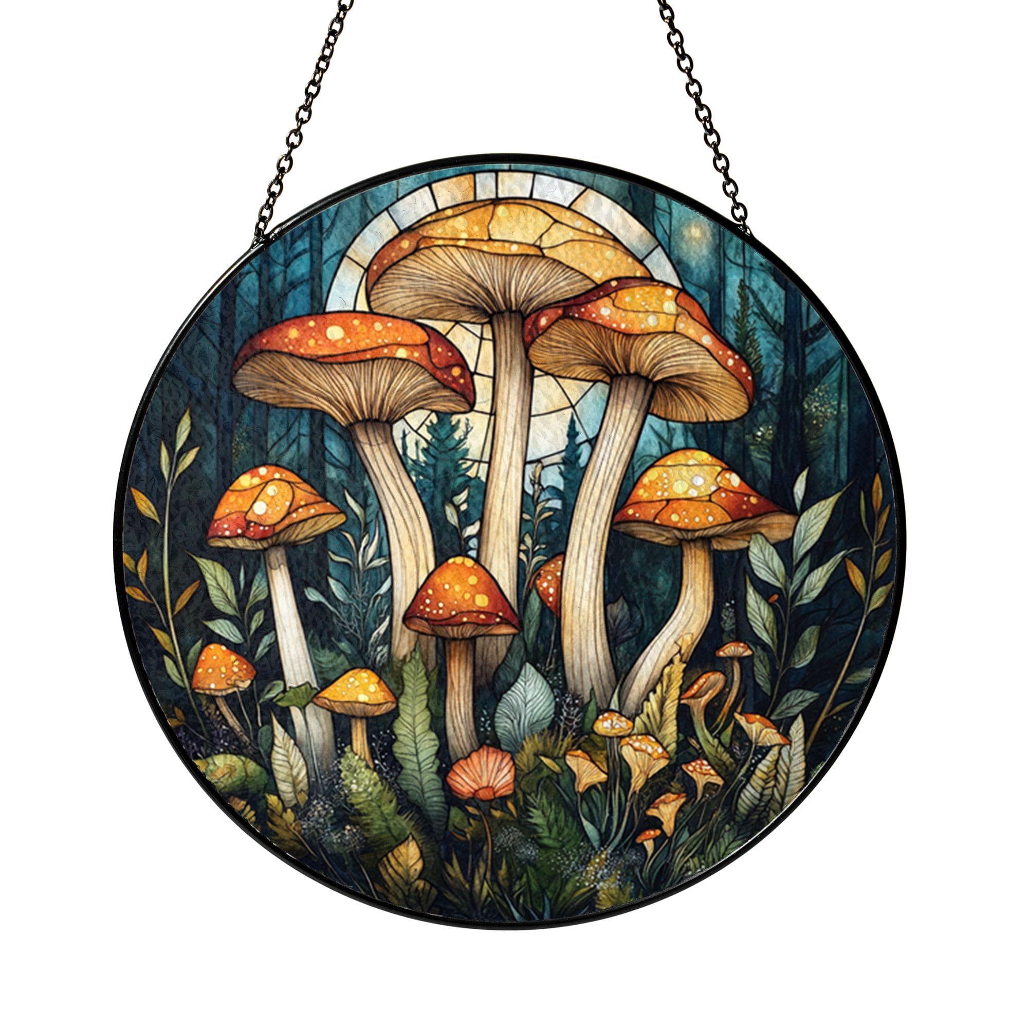 Mushroom Stained Glass Style Suncatcher, Fantasy Botanical Window ...
