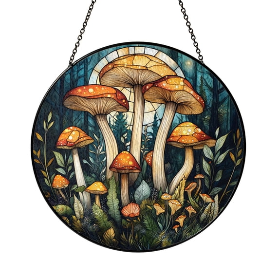 Mushroom Stained Glass Style Suncatcher, Fantasy Botanical Window ...