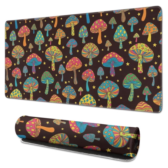 Mushroom and Star Black Pattern Extended Large Mouse Pad, Keyboard ...