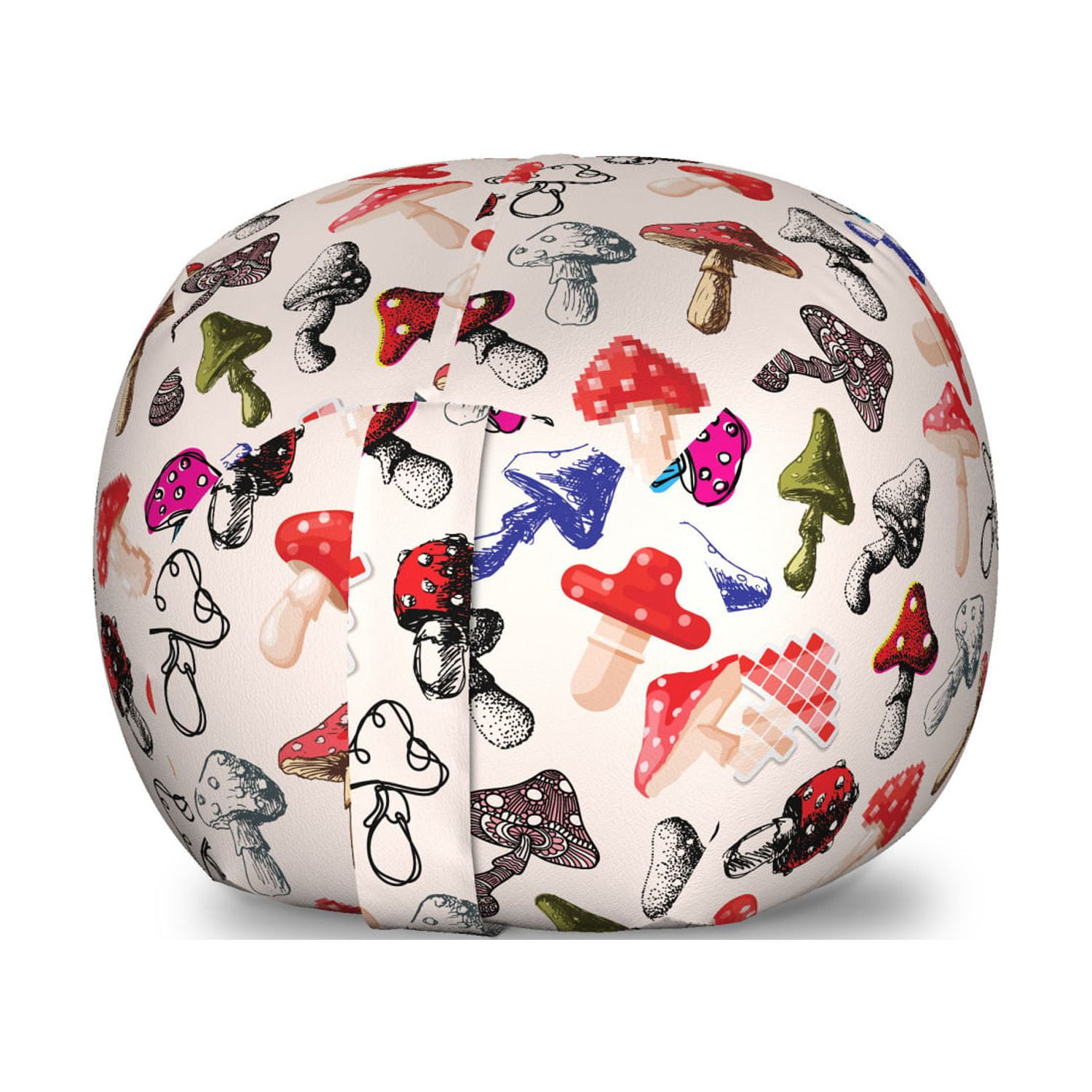 Mushroom Storage Toy Bag Chair, Various Graphics of Mushrooms Pixel ...