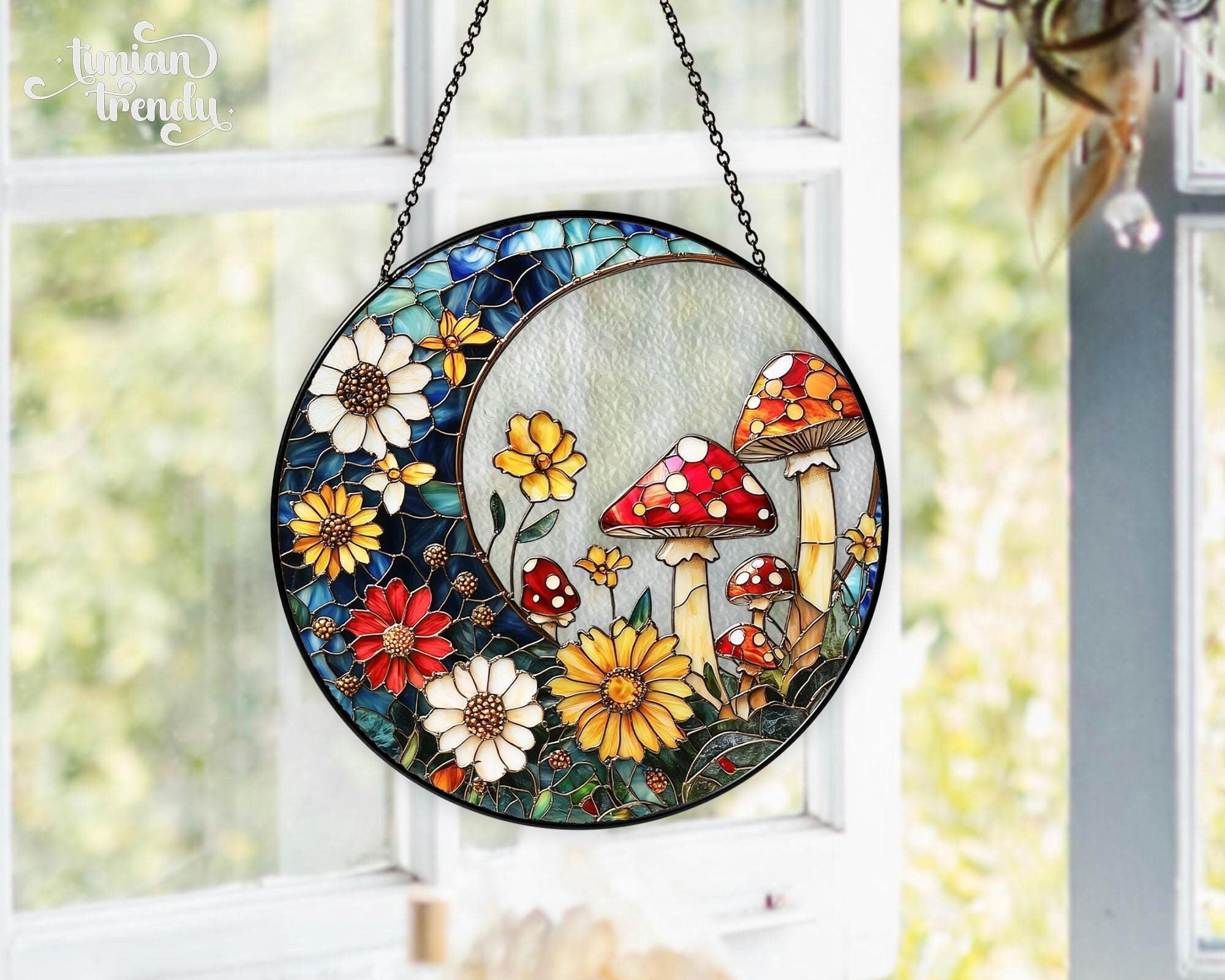 Mushroom Suncatcher, Stained Glass Mushrooms Cottagecore Home Decor ...