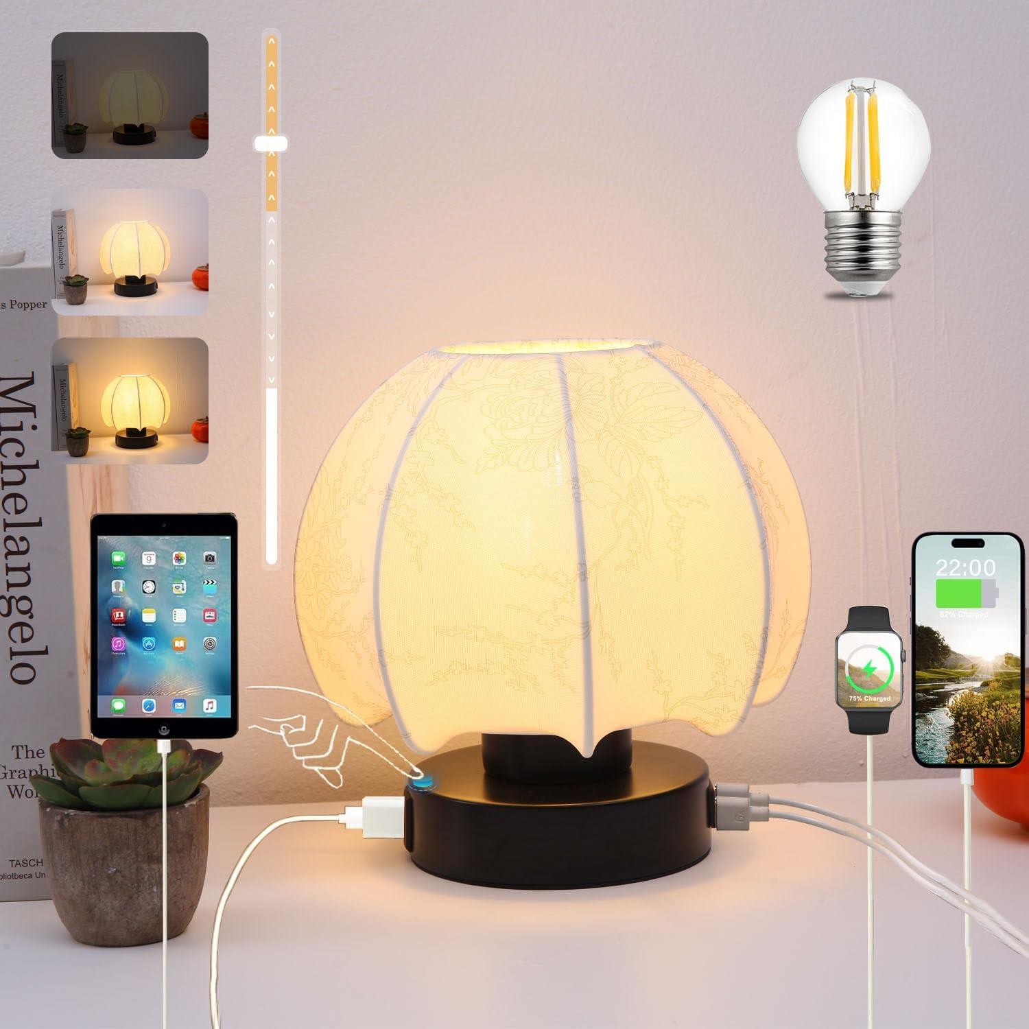 Mushroom Table Lamp 3 Way Touch Dimmable with USB Charging Ports A/C ...