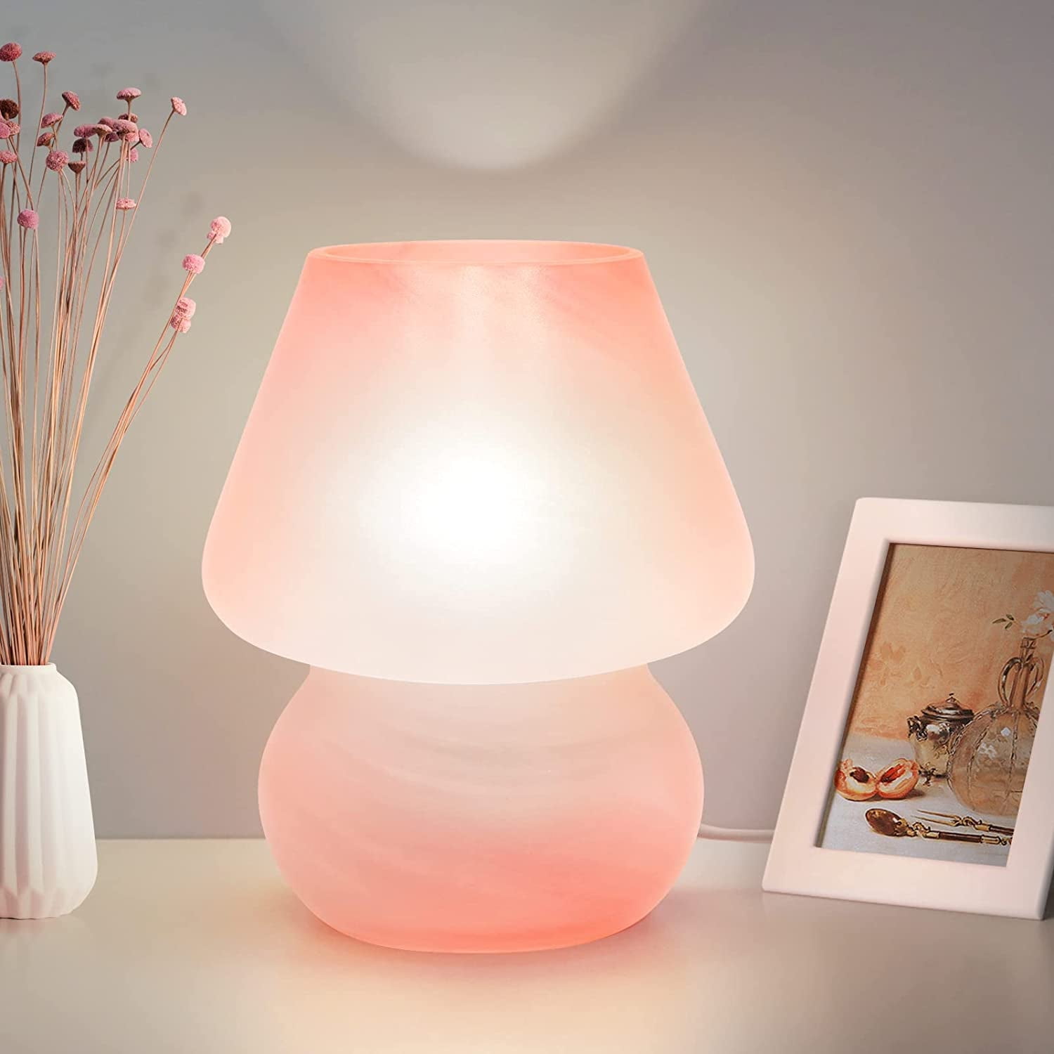 Mushroom Nightstand Mini Lamp, Dimmable Glass, Vintage Murano Style, 7. ...