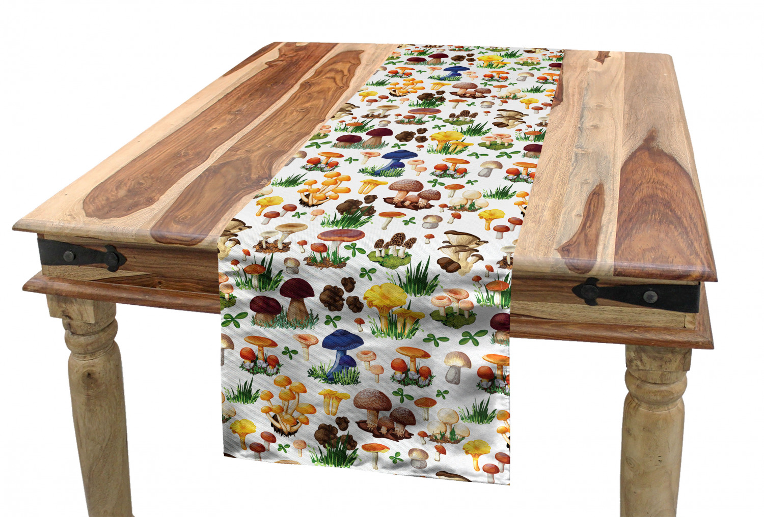 Mushroom Table Runner, Pattern Types of Mushrooms Wild Species Organic ...