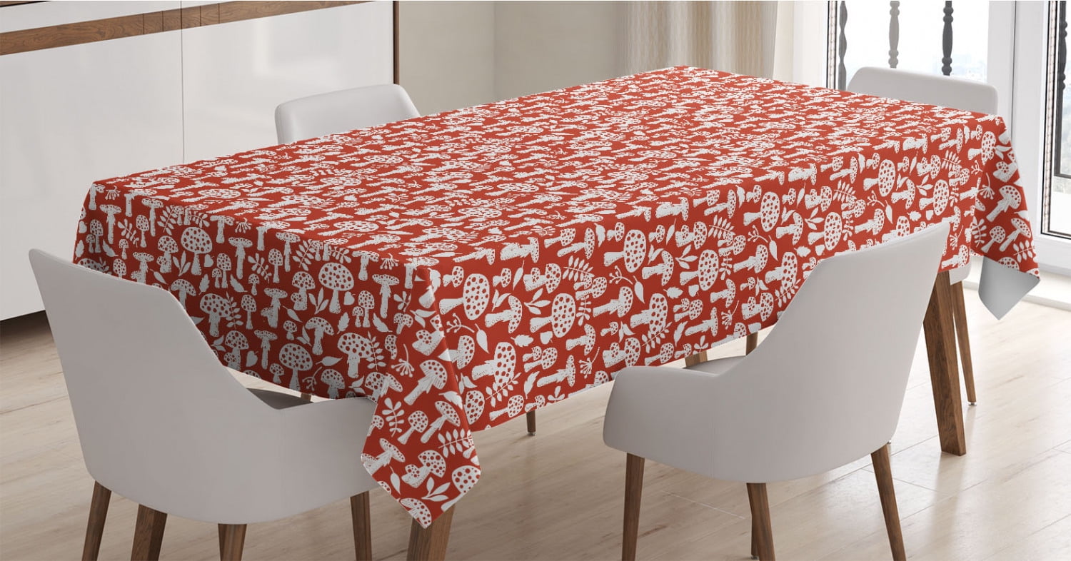 Mushroom Tablecloth, Amanita Pattern Leaves Berries Poisonous Plants ...