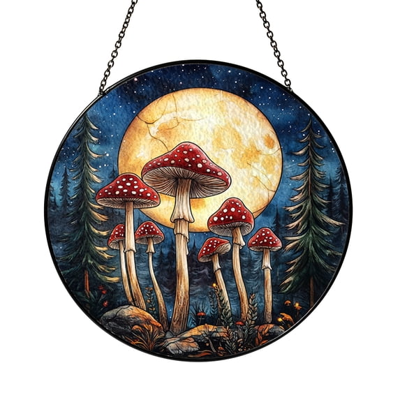 Mushroom Theme Fantasy Stained Glass Window Hanging, Decorative ...