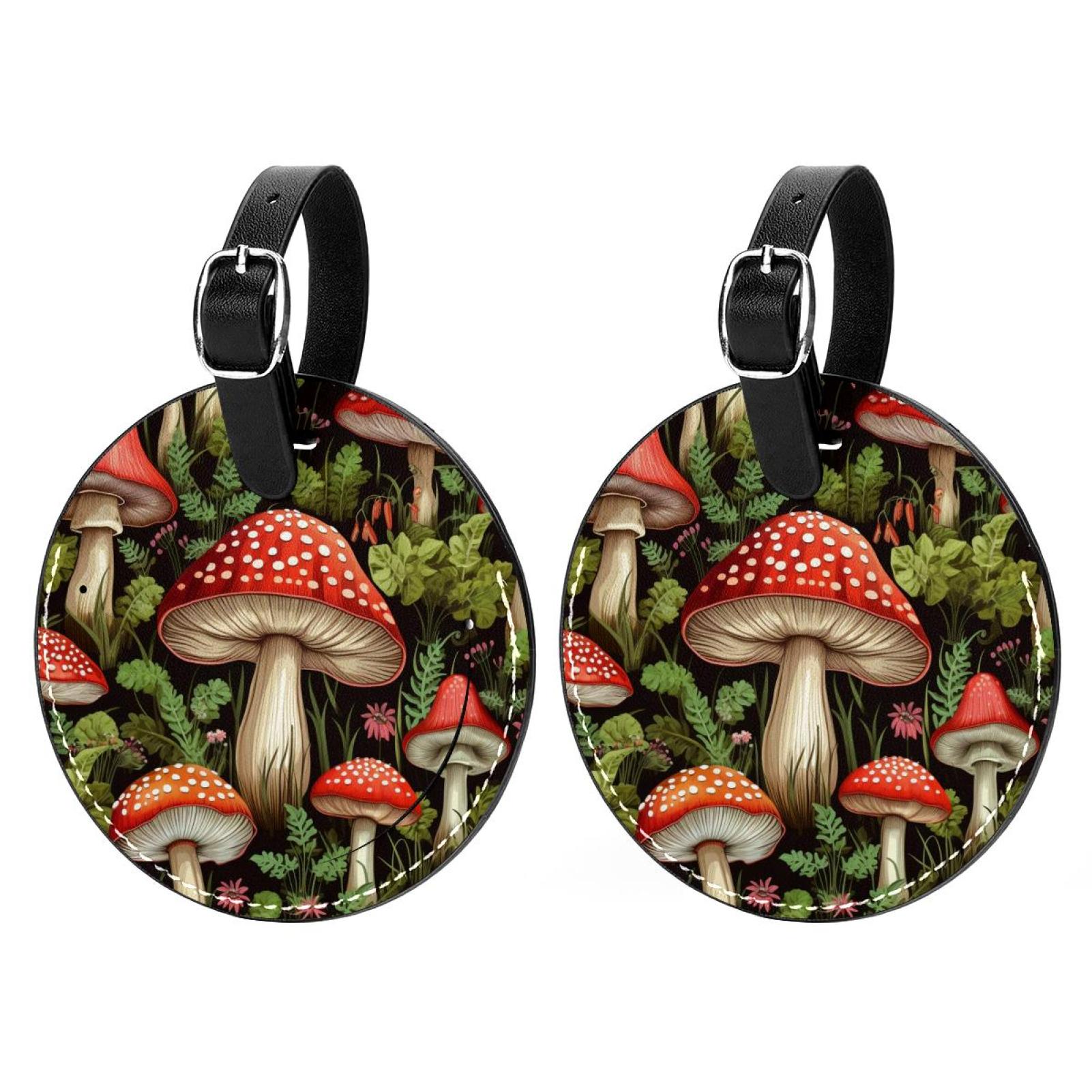 Mushroom Travel Tags - Pack of 2 Bag Tags, PU Leather Luggage Tags for ...