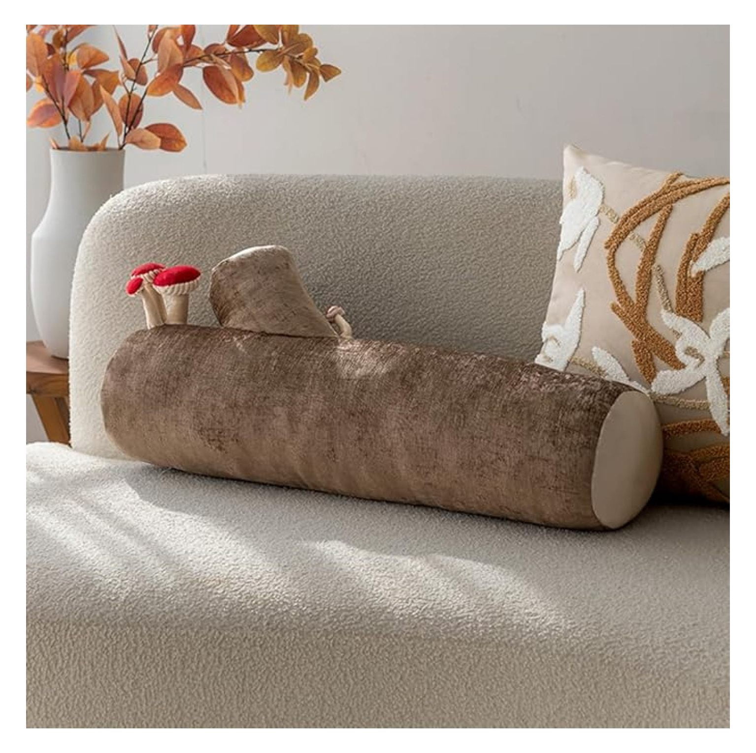 Mushroom Tree Log Pillow - Long Cylinder Decorative Throw Pillow for ...