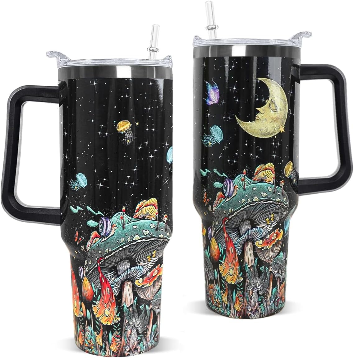 Mushroom Tumbler with Handle and Straw 40 oz Gothic Mushroom Coffee ...