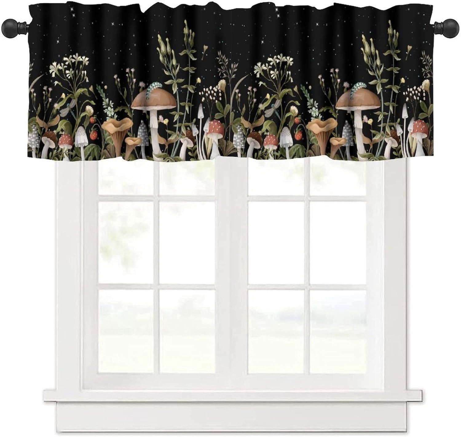 Mushroom Valance Curtains Vintage Rustic Flowers Botanical Leaves Night ...