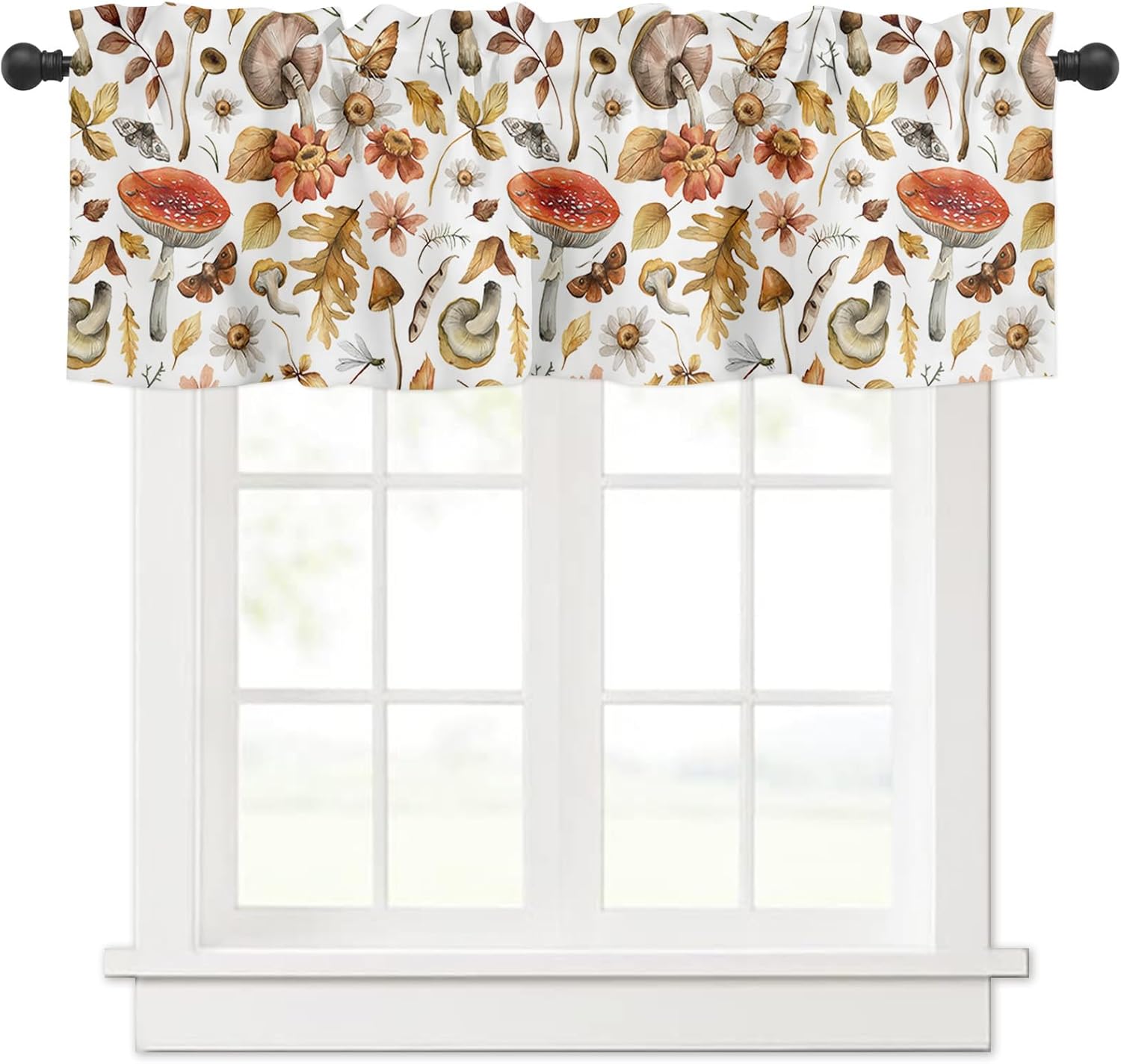 Mushroom Valances Window Treatment Farmhouse Decor, Fall Maple Leaf ...