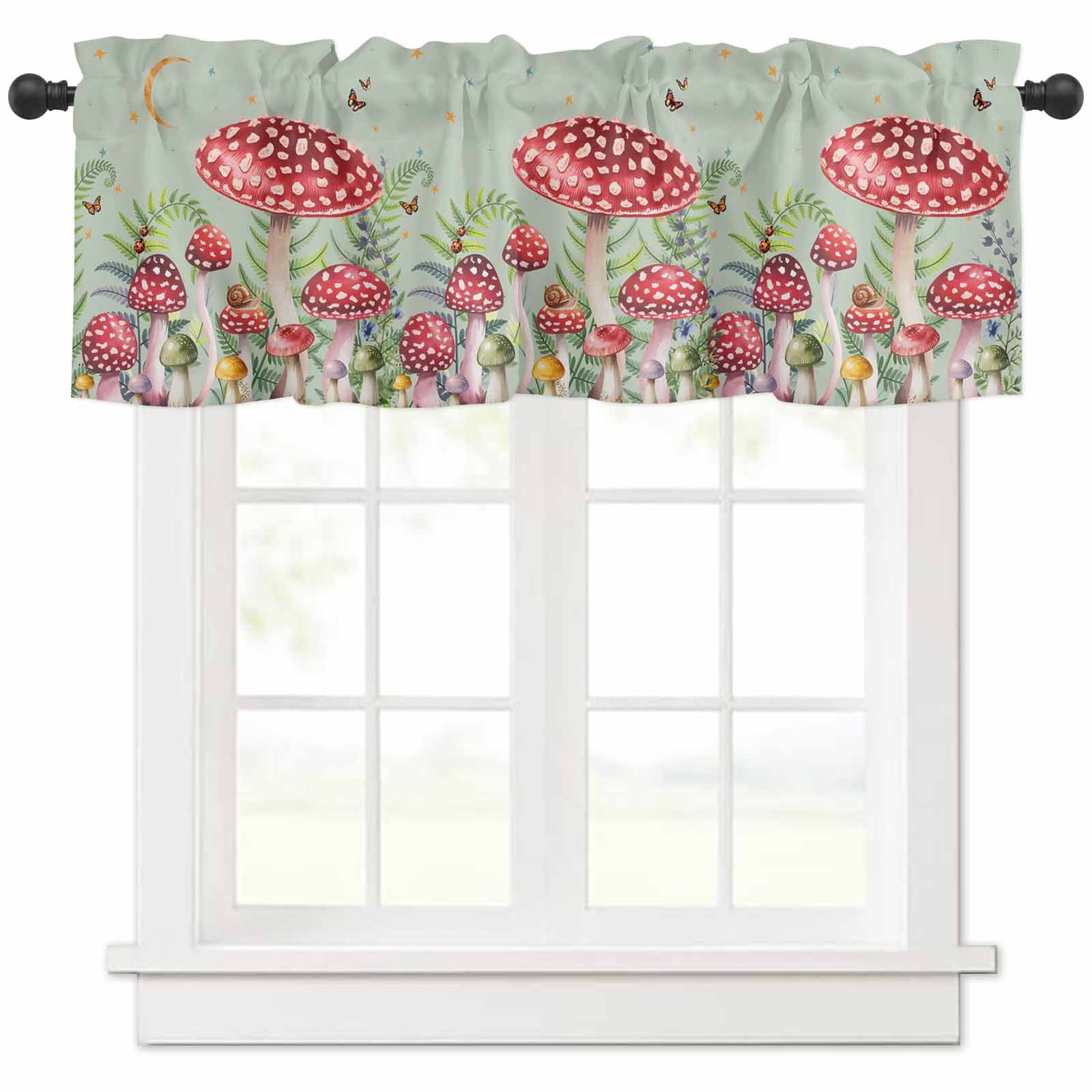 Mushroom Valances for Windows Farmhouse Kitchen Curtains Valances Rod ...