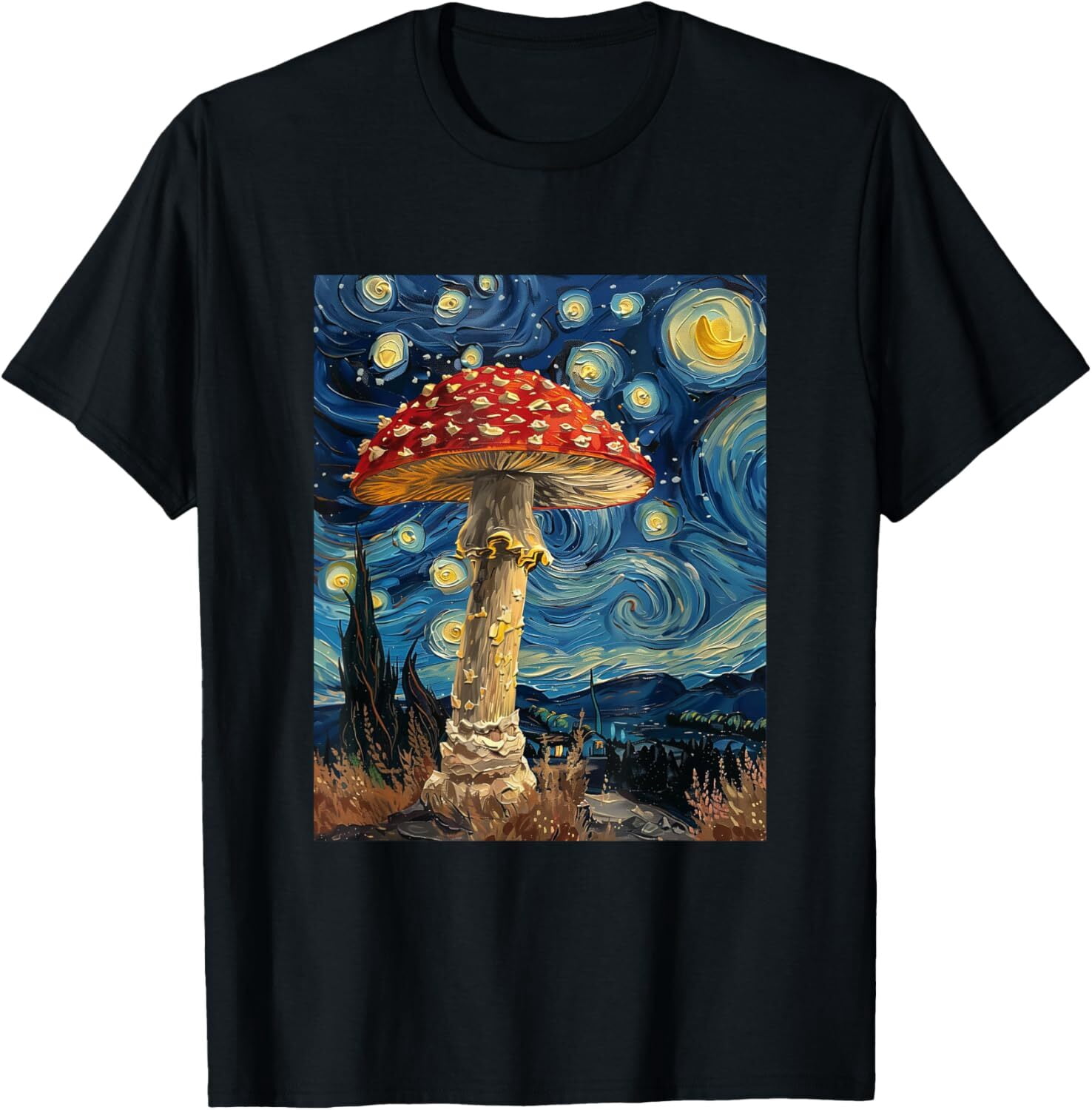 Mushroom - Van Gogh Style - Starry Night T-Shirt - Walmart.com