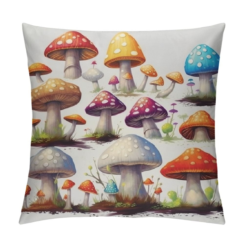 Mushroom Variety Oblong Throw Pillow Covers Wild Forest Plants