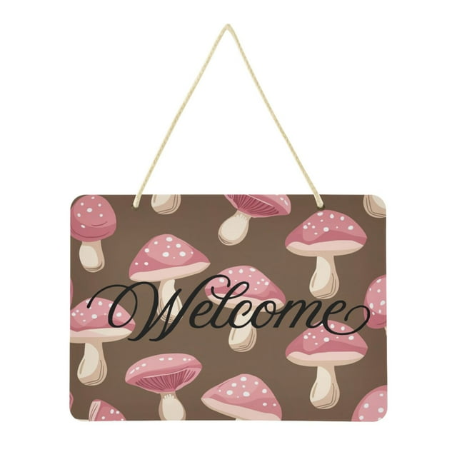 Mushroom Welcome Sign Front Door PVC 14x10 inch Hanger Hello Sign ...