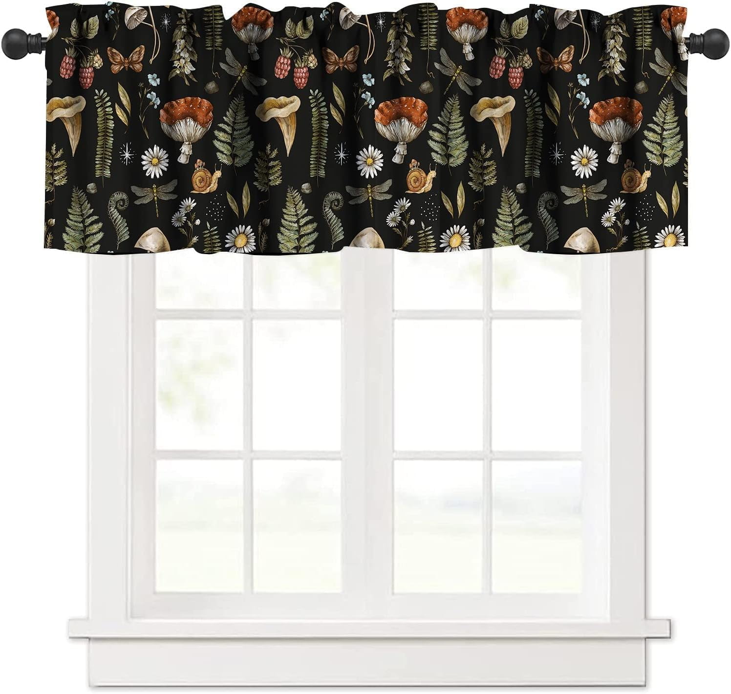 Mushroom Window Valance,Vintage Woodland Vanilla Print Decorative ...
