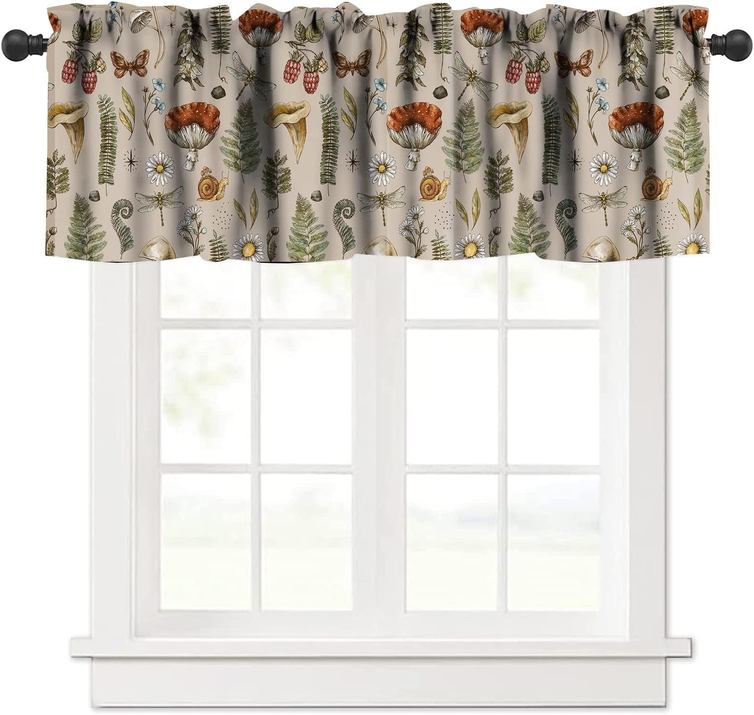 Mushroom Window Valance,Vintage Woodland Vanilla Print Decorative ...