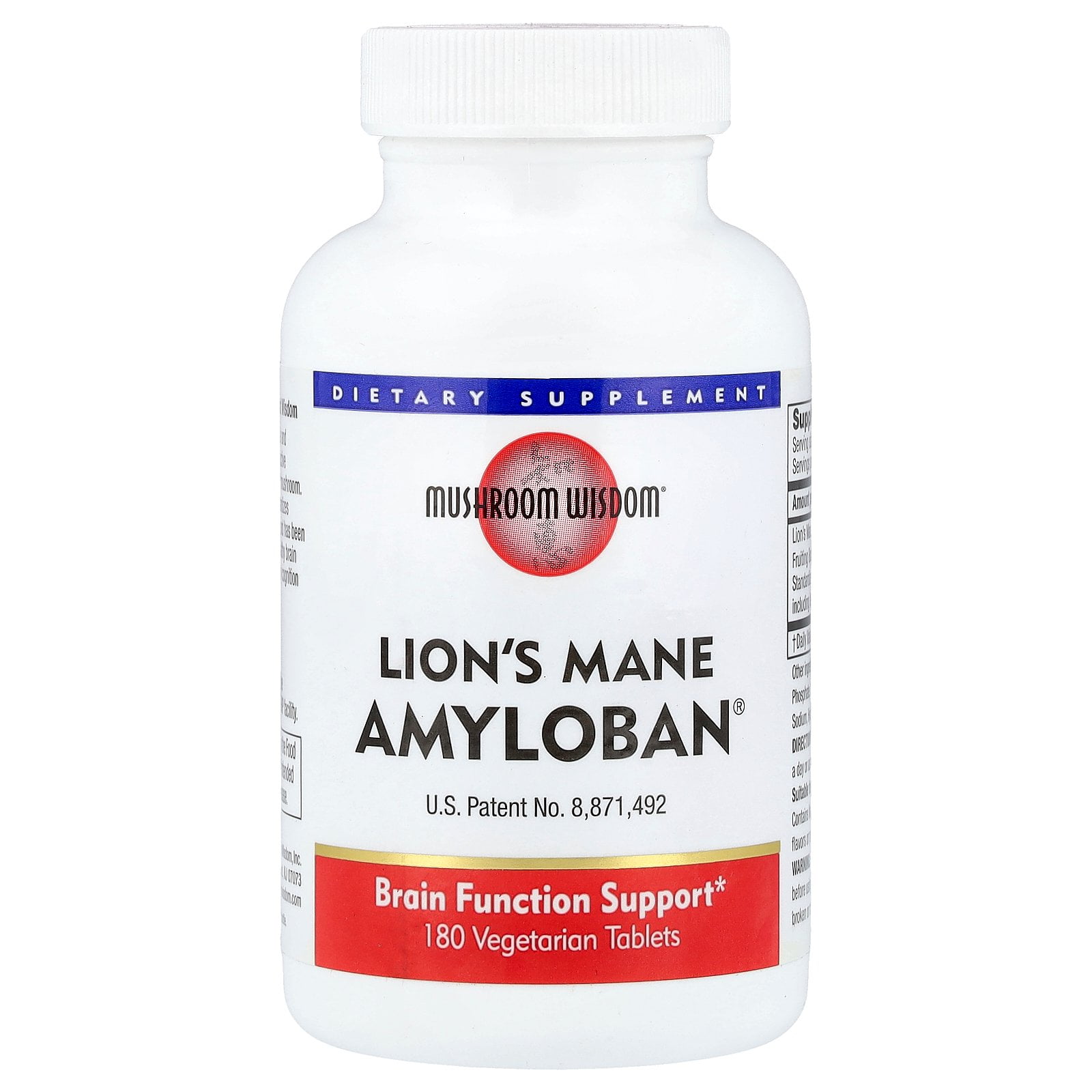 Mushroom Wisdom Lion's Mane Amyloban Health Supplement, 180 Vegetarian ...