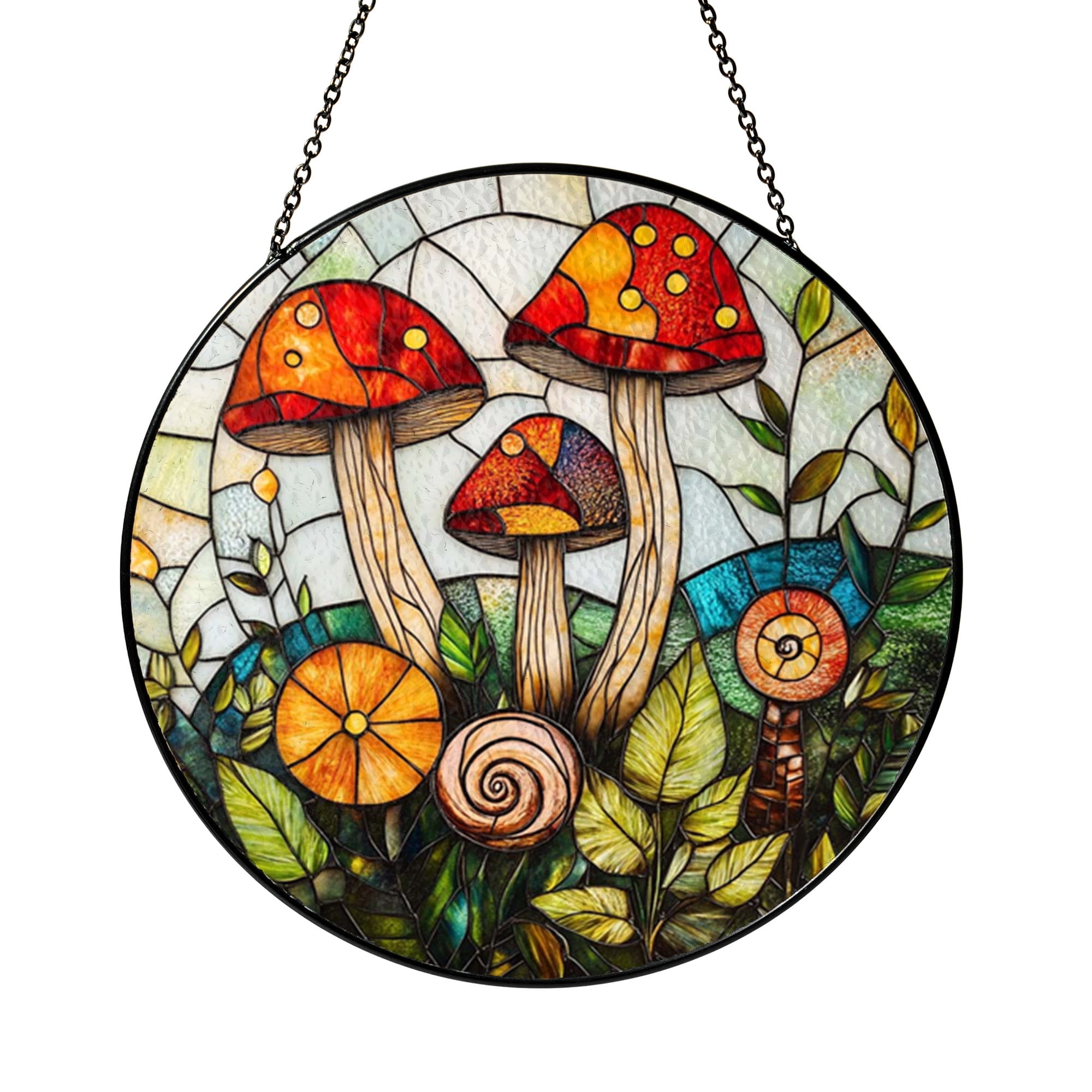 Mushroom Woodland Scene Stained Glass Style Window Hanging Suncatcher ...