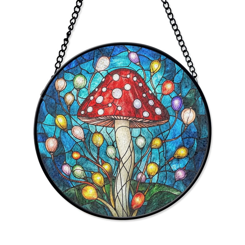 Mushroom and Fairy Lights Stained Glass Window Hanging - Whimsical ...