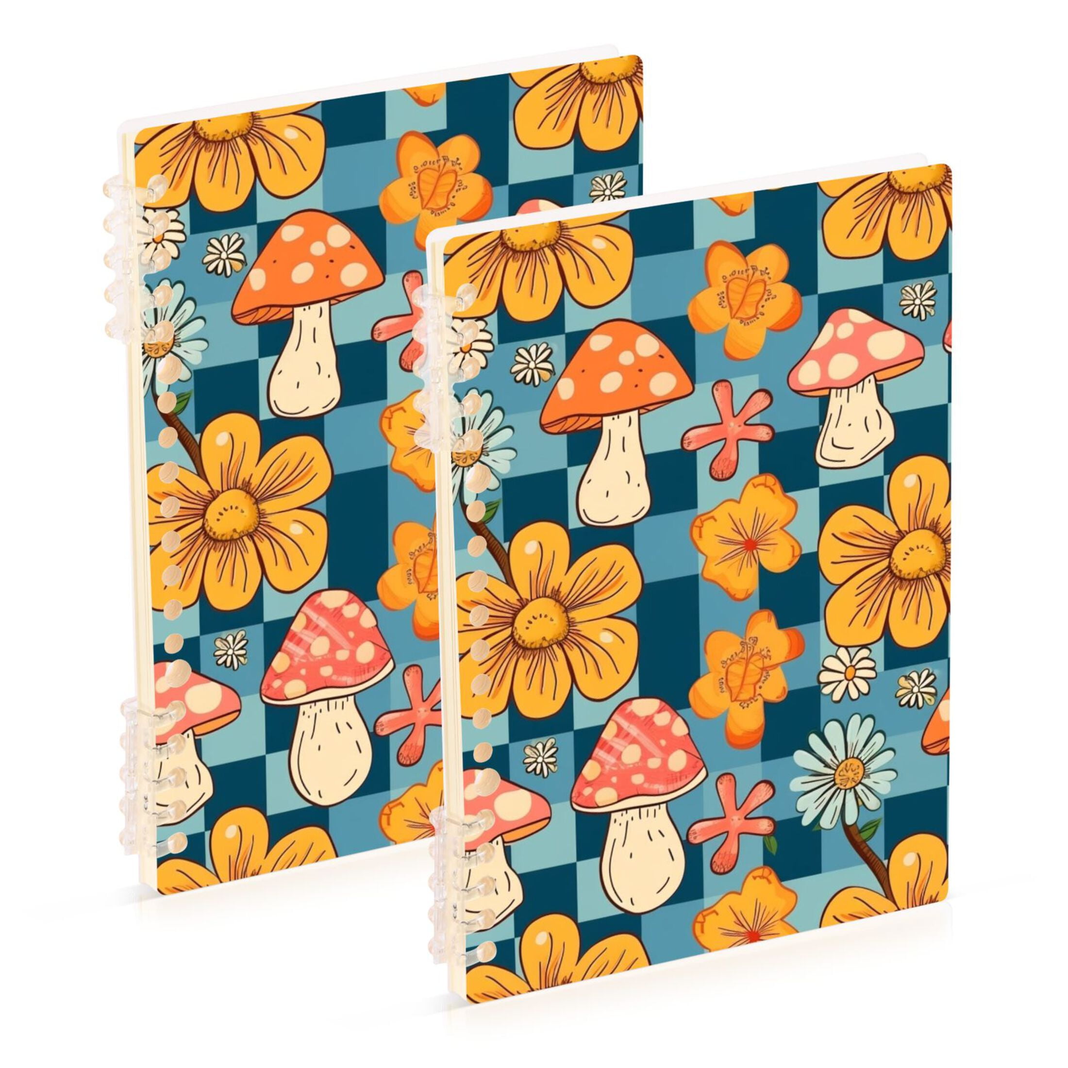 Mushroom and Flower Grids Ring Binder Notebook Journey Note Diary ...