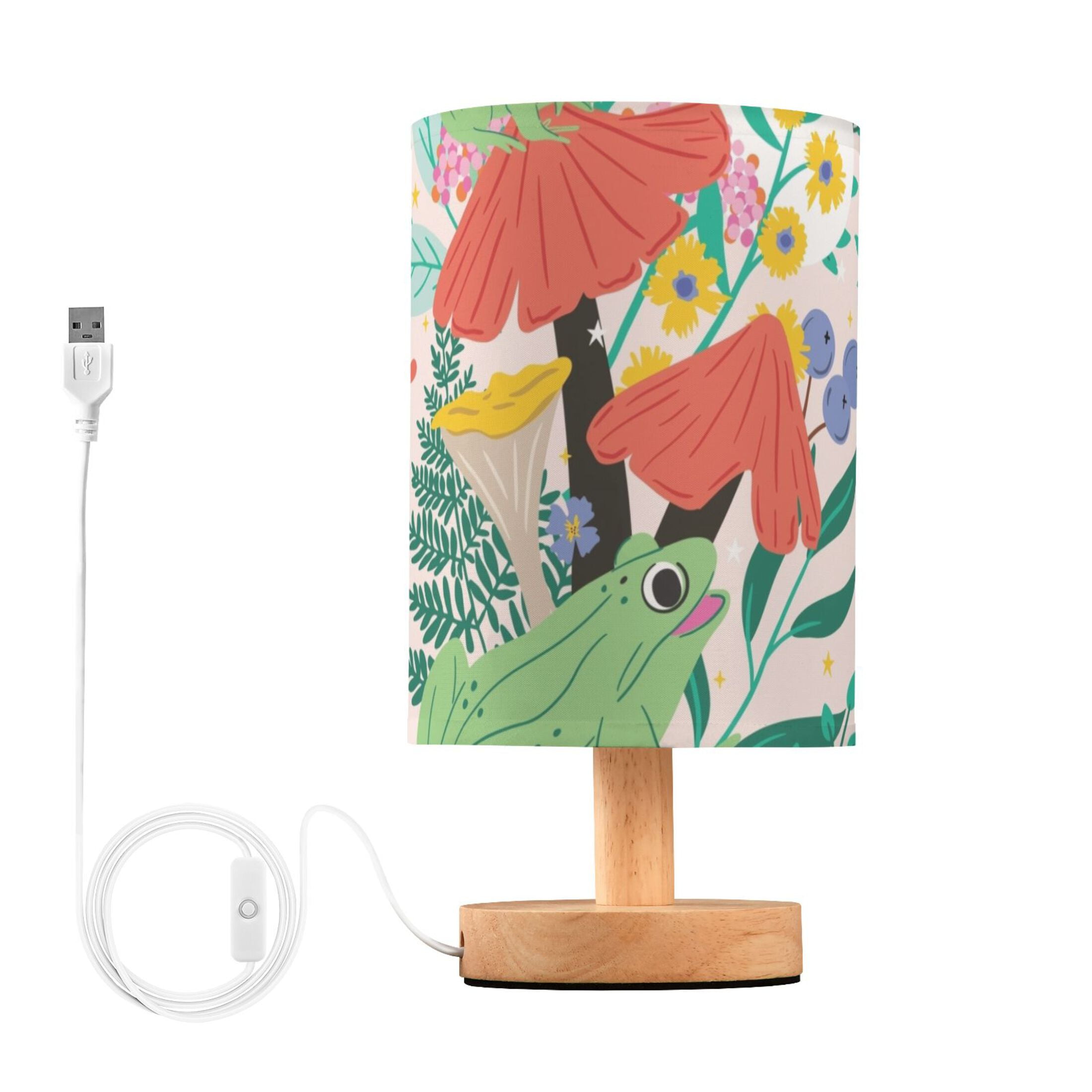 Mushroom and Frogs Flowers Bedside Table Lamp LED Warm Lights with USB ...