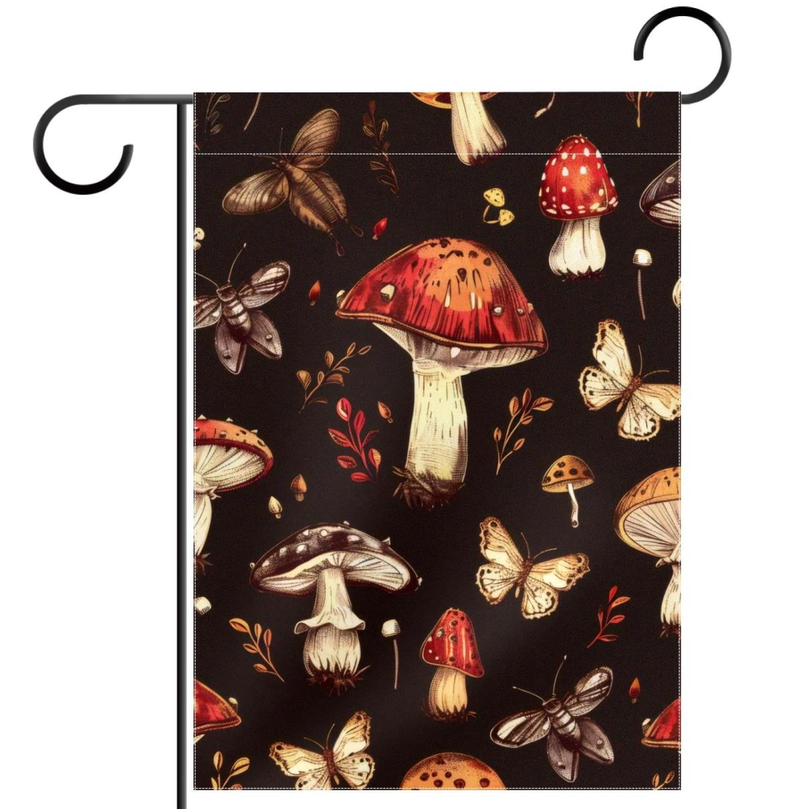 Mushroom and Insects Pattern Welcome Garden Flags, 12 x 18 Inch Double ...