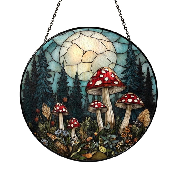 Mushroom and Wildflower Stained Glass Style Suncatcher, Fantasy ...