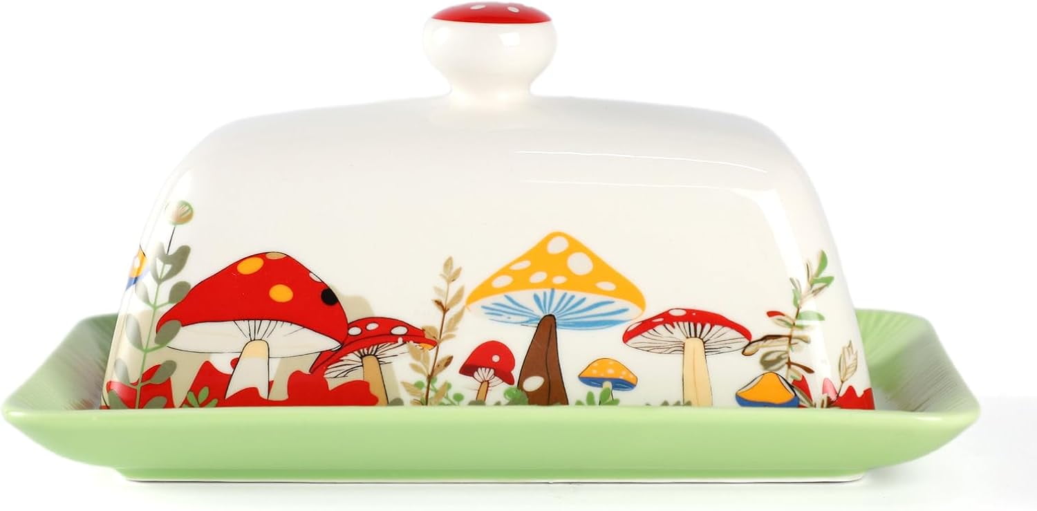 Mushroom butter dish with lid for countertop, ceramic butter container ...